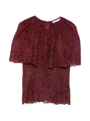 SELF-PORTRAIT Burgundy Lace Ruffled Overlay Top - Red