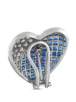 LB EXCLUSIVE Sapphire And Diamond Heart Earrings In 18k White Gold - Silver