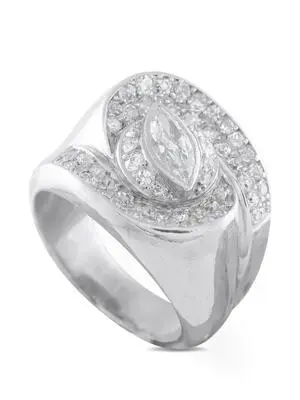 LB EXCLUSIVE Platinum Marquise And Pavé Diamond Curved Ring - Silver