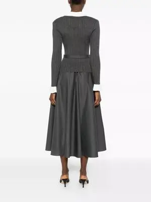 SELF-PORTRAIT Ribbed-knit Midi Dress With Pearl Embellishments - Grey