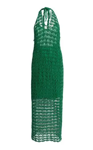 ALL THAT REMAINS Donna Crochet Halterneck Midi Dress - Green