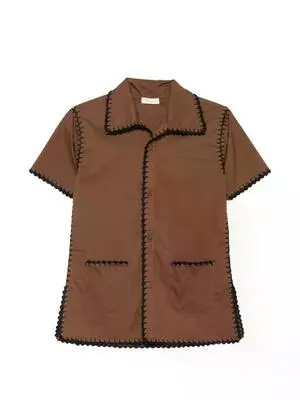 TERRY PUESTO Short Sleeve Crochet Trim Shirt - Brown