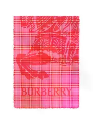 Burberry Wide Knight Check Wool Silk Scarf - Red