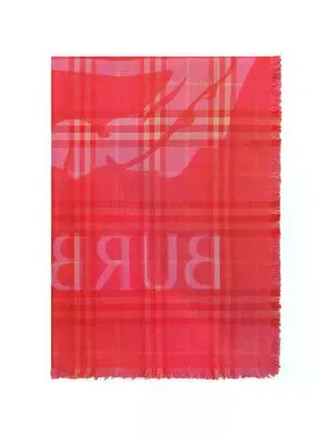 Burberry Wide Knight Check Wool Silk Scarf - Red