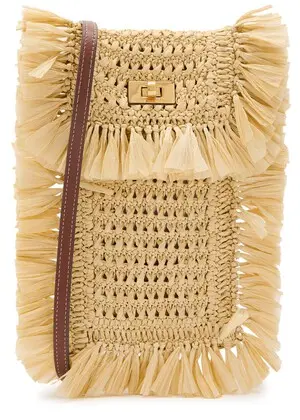 ANYA HINDMARCH Fringed Raffia And Leather Cross-body Pouch - Natural
