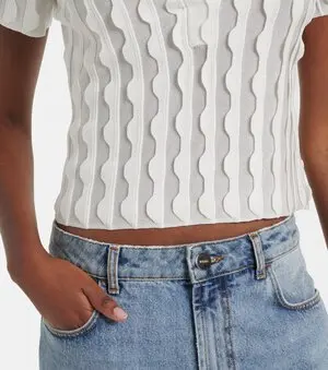 Simkhai Ivory Textured V-neck Knit Top