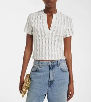 Simkhai Ivory Textured V-neck Knit Top