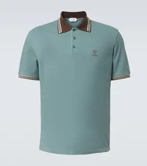 Versace Greca Cotton Pique Polo Shirt - Blue