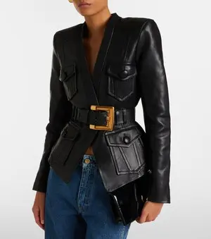 Balmain Belted Leather Jacket