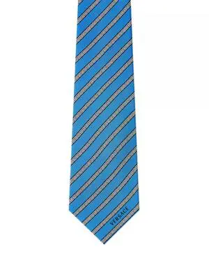 Versace Greca-pattern Diagonal-stripe Neck Tie - Red