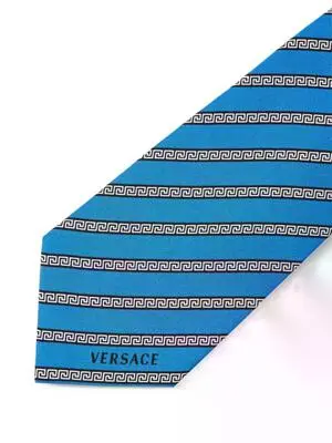 Versace Greca-pattern Diagonal-stripe Neck Tie - Red