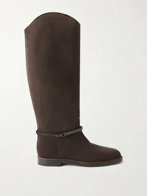 Brunello Cucinelli Suede Knee-high Boots With Monili Embellishment - Brown