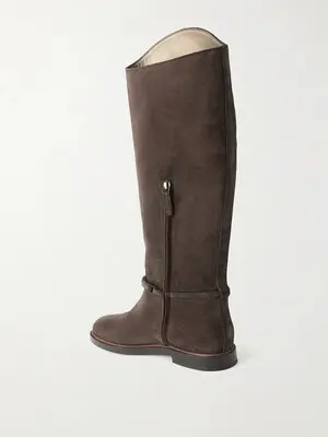 Brunello Cucinelli Suede Knee-high Boots With Monili Embellishment - Brown