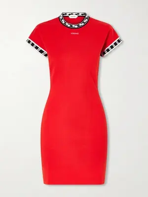 Versace Logo-embroidered Cotton Mini Dress