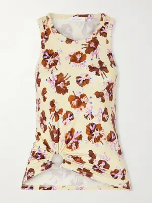 Rabanne Gathered Floral-print Jersey Tank Top - Yellow