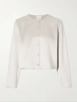 LESET Barb Cropped Satin Cardigan - Silver