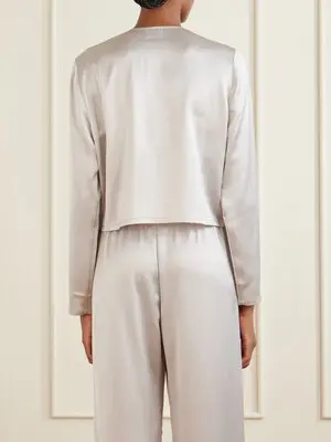 LESET Barb Cropped Satin Cardigan - Silver