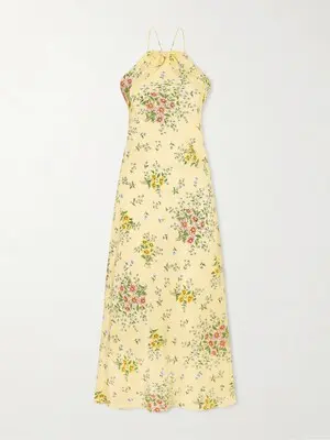 RODARTE Floral-print Halterneck Silk-crepe Midi Dress - Yellow
