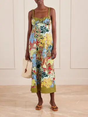 ALEMAIS Solstice Floral-print Organic Cotton-poplin Midi Dress