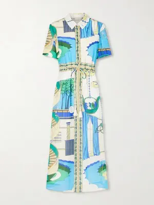 Tory Burch Belted Printed Silk And Cotton-blend Maxi Dress - Multi