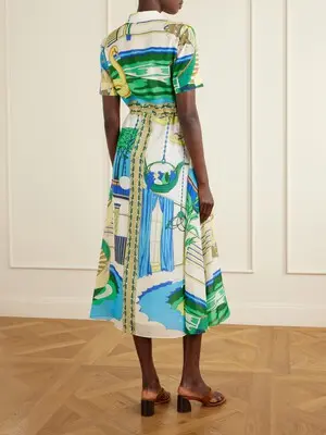 Tory Burch Belted Printed Silk And Cotton-blend Maxi Dress - Multi