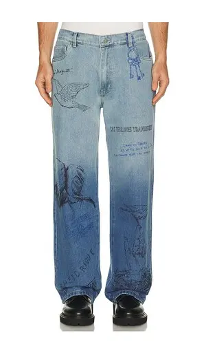 PAS UNE MARQUE Sketch Print Denim Pants