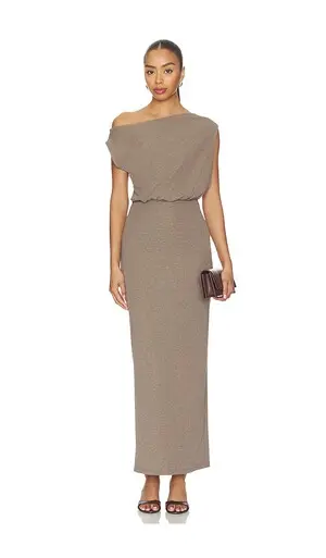Superdown Maxi Dress With Off-the-shoulder Neckline And Open Back - Grey