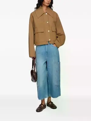 GANNI Collared Front Press-stud Fastening Long Sleeve Jacket With Elbow Patches And Flap Pockets