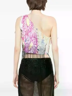 Aje One-shoulder Floral Print Blouse With Ruffle And Fringe Detail