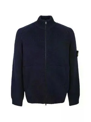 Stone Island Compass Patch Ribbed Knit Cardigan - Blue
