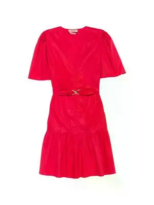 TWINSET Belted Mini Dress With V-neck And Puff Sleeves