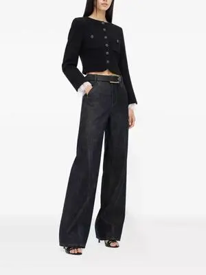 SELF-PORTRAIT Lace-trimmed Cropped Jacket - Black