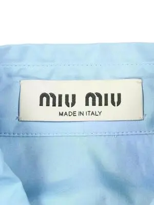 Miu Miu Sleeveless Cotton Shirt With Side Ties And Embroidered Logo - Blue