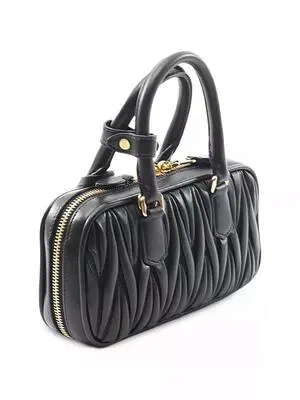 Miu Miu Matelassé Leather Handbag With Gold-tone Logo - Black