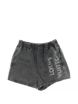 LOUIS VUITTON Logo Print Acid Wash Shorts - Grey