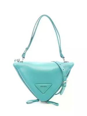 Prada 2010s Triangle Leather Two-way Handbag - Blue
