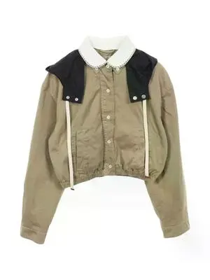 Miu Miu Cropped Blouson Jacket With Lace Trim Collar - Neutrals