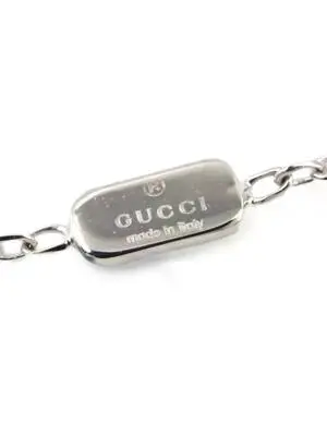 Gucci 18k White Gold Gg Engraved Pendant Necklace