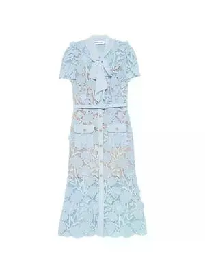 SELF-PORTRAIT Belted Floral-lace Midi Dress - Blue