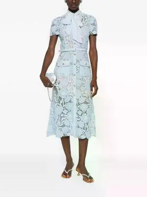 SELF-PORTRAIT Belted Floral-lace Midi Dress