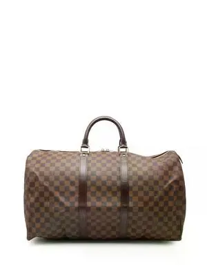 LOUIS VUITTON Damier Ebene Keepall 50 Travel Bag - Brown