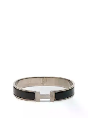 Hermès Enamel And Silver-tone Metal "h" Clasp Bracelet - Black