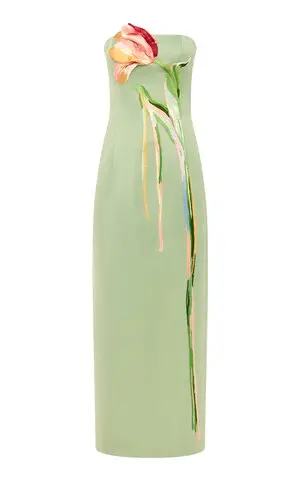 LEO LIN Floral Embroidered Maxi Dress - Green
