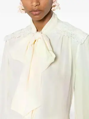 Chloé Lace-trimmed Pussy-bow Blouse - Neutrals