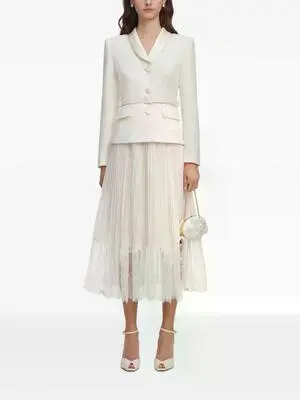 SELF-PORTRAIT Belted Pleated Midi Dress - Neutrals