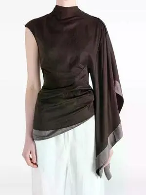 YANGKEHAN Asymmetric Draped High Neck Sleeveless Top