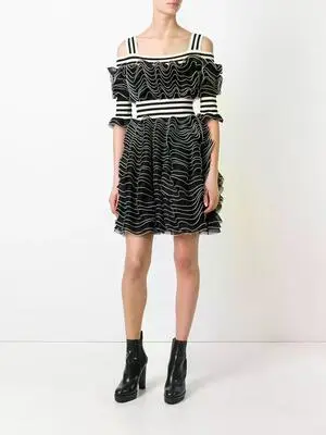 Alexander McQueen Ruffle Mini Dress With Cold Shoulder And Striped Detailing