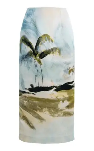 Oscar De La Renta Printed Satin Midi Pencil Skirt - Multi