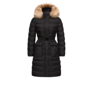 Moncler Khloesse Long Down Jacket With Shearling Trim