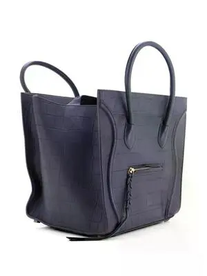 Celine Phantom Bag Crocodile Embossed Leather Medium Tote Bag - Blue